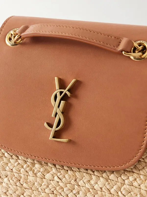 Saint Laurent Raffia Tote With Leather Trim And Gold-tone Hardware - Multi