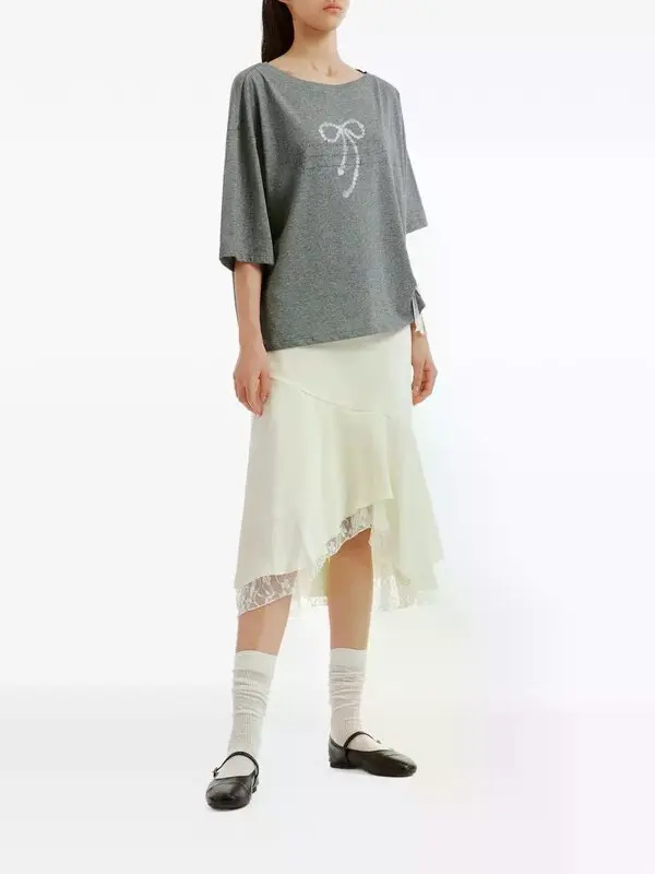 B+AB Bow Print Lace-up T-shirt - Grey