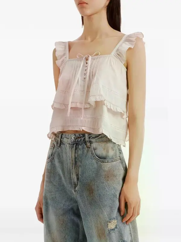 TOUT A COUP Ruffled Blouse With Lace Detailing
