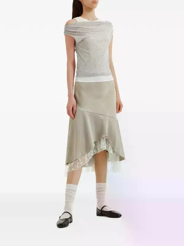 B+AB Lace Trim Asymmetric Midi Skirt