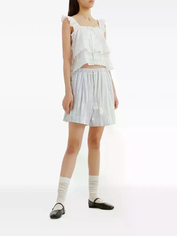 TOUT A COUP Ruffled Sleeveless Blouse With Lace Inserts