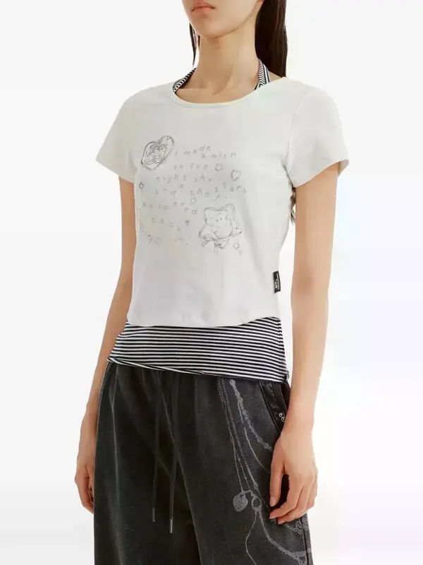 MINI CREAM Layered T-shirt With Graphic Print - White