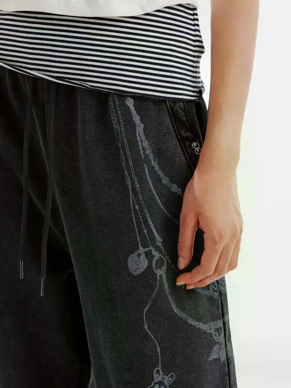 MINI CREAM Graphic Print Wide-leg Track Pants