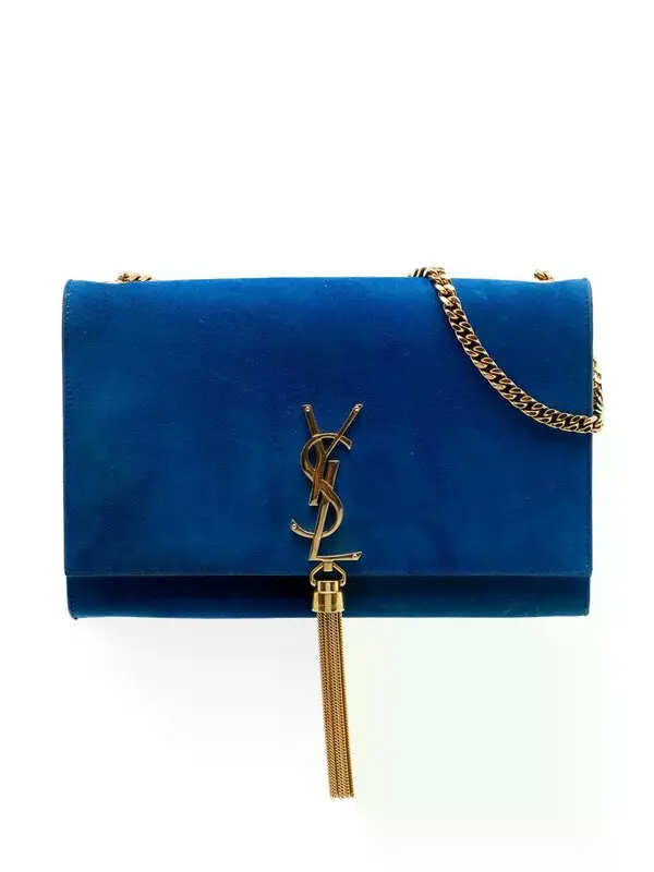 Saint Laurent Suede Monogram Kate Tassel Crossbody Bag - Blue