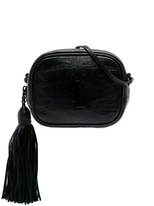 Saint Laurent Mini Croc Embossed Leather Camera Bag - Black