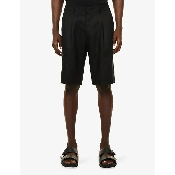Nn07 Nn.07 Pleated Linen Shorts - Black
