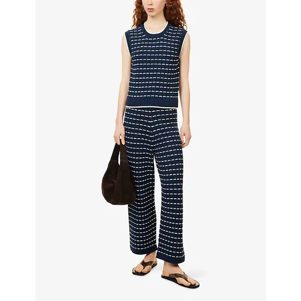 EMELLO Cropped Wide-leg Cotton-knit Trousers With Pointelle Stripes
