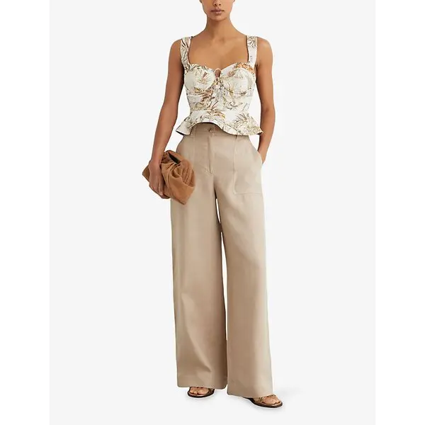 REISS Remi Graphic-print Cotton Bustier Top - Neutral