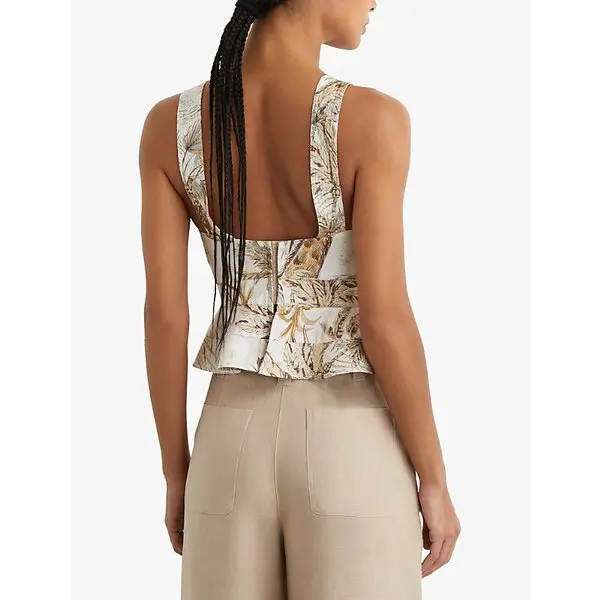 REISS Remi Graphic-print Cotton Bustier Top - Neutral