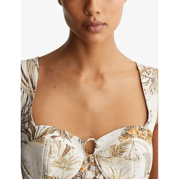 REISS Remi Graphic-print Cotton Bustier Top - Neutral