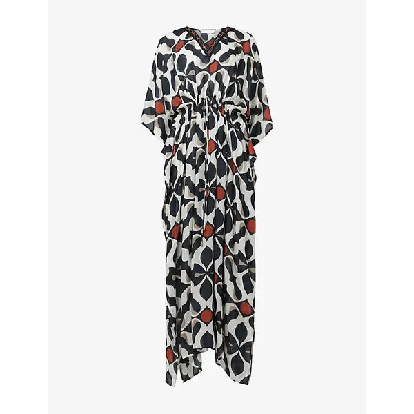 LEEM Geometric Floral Print V-neck Kaftan Dress