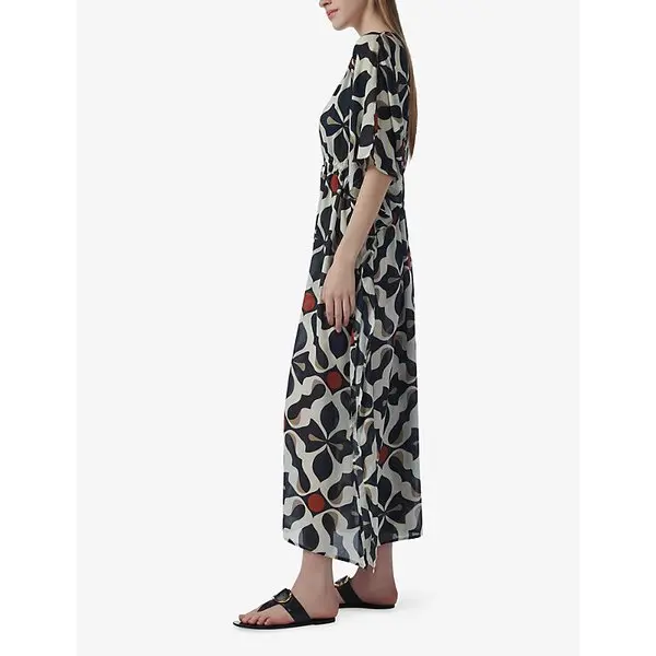 LEEM Geometric Floral Print V-neck Kaftan Dress