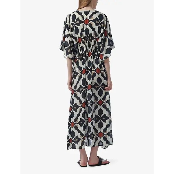 LEEM Geometric Floral Print V-neck Kaftan Dress