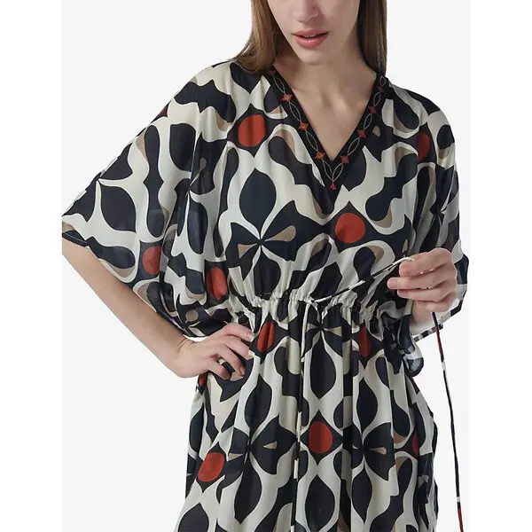 LEEM Geometric Floral Print V-neck Kaftan Dress