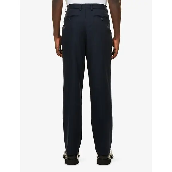 PERCIVAL Pressed-pleat Straight-leg Cotton-blend Trousers - Navy