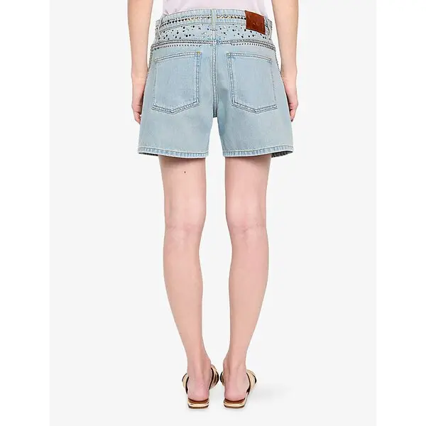 Zadig&Voltaire Stud-embellished Denim Shorts - Light Blue