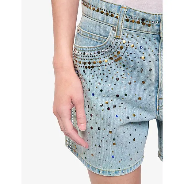 Zadig&Voltaire Stud-embellished Denim Shorts - Light Blue