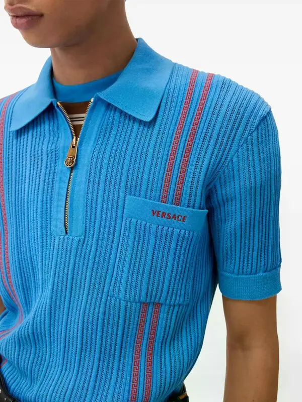 Versace Embroidered-logo Cotton Knit Polo Shirt