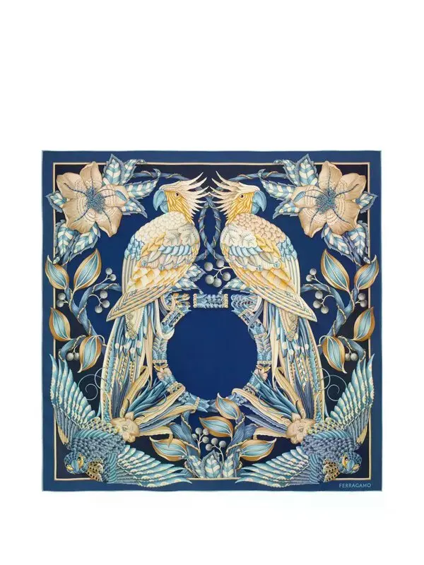FERRAGAMO Parrots-print Silk Scarf - Blue