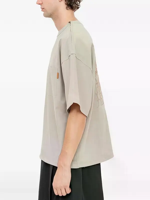SONGZIO Embroidered Polyptych Woven T-shirt - Neutrals