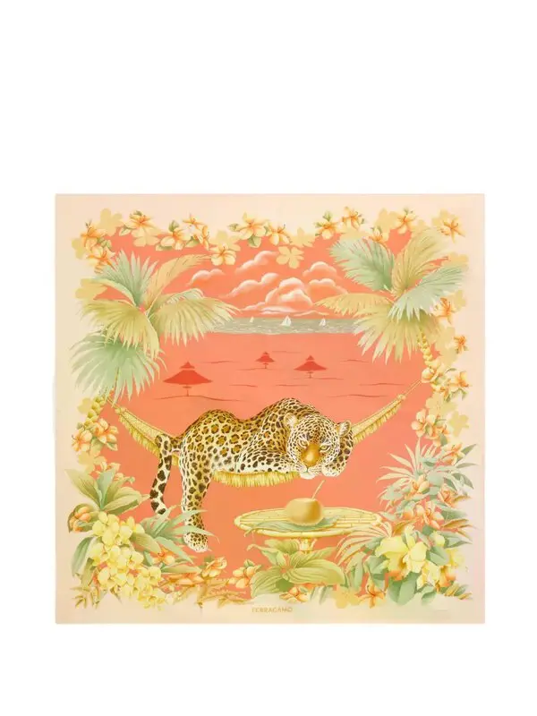 FERRAGAMO Jungle-print Silk Foulard - Orange