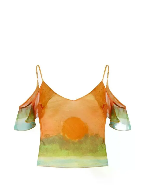 DONDE ESTEBAN Formentera Silk Landscape Print Top