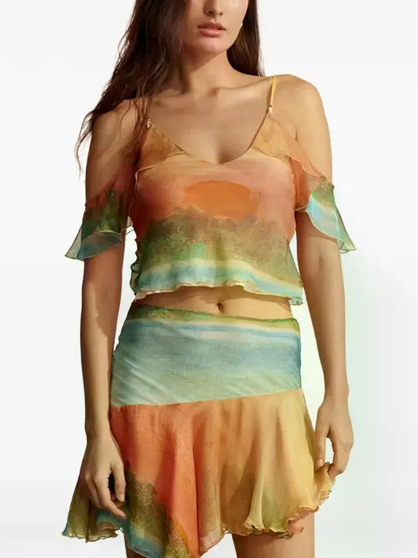 DONDE ESTEBAN Formentera Silk Landscape Print Top