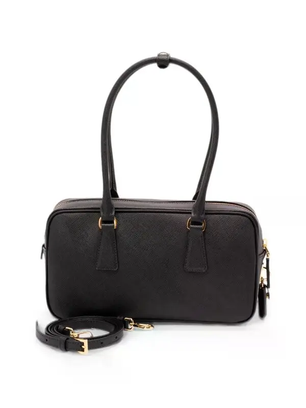 Prada Enamel Triangle Logo Tote Bag - Black