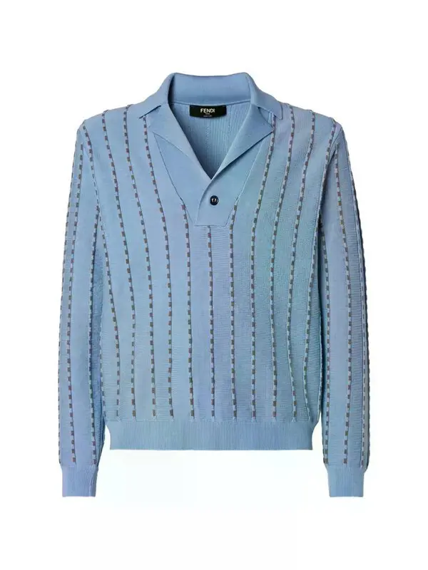 Fendi Vertical Stripe Knit Polo Sweater