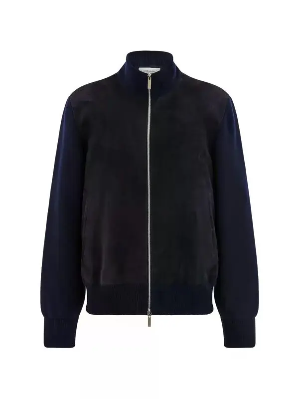 FERRAGAMO Suede Blouson With Knitted Details - Blue