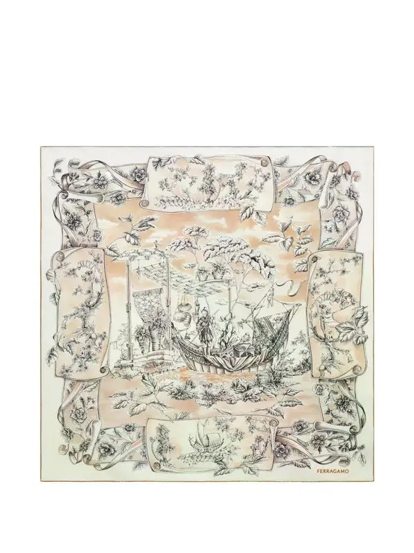 FERRAGAMO Voyage-print Silk Scarf - Neutrals