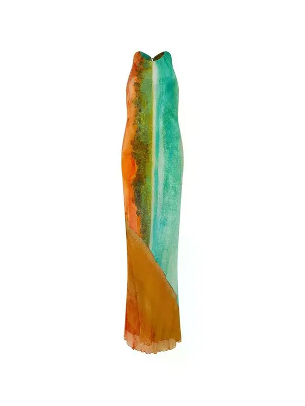 DONDE ESTEBAN Formentera Landscape-print Maxi Dress - Orange