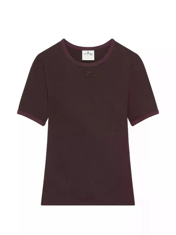 COURREGES Contrast Trim Logo Patch T-shirt - Brown