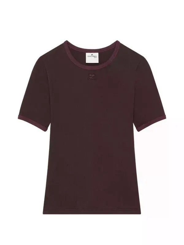COURREGES Logo-patch Contrast-trim T-shirt - Brown
