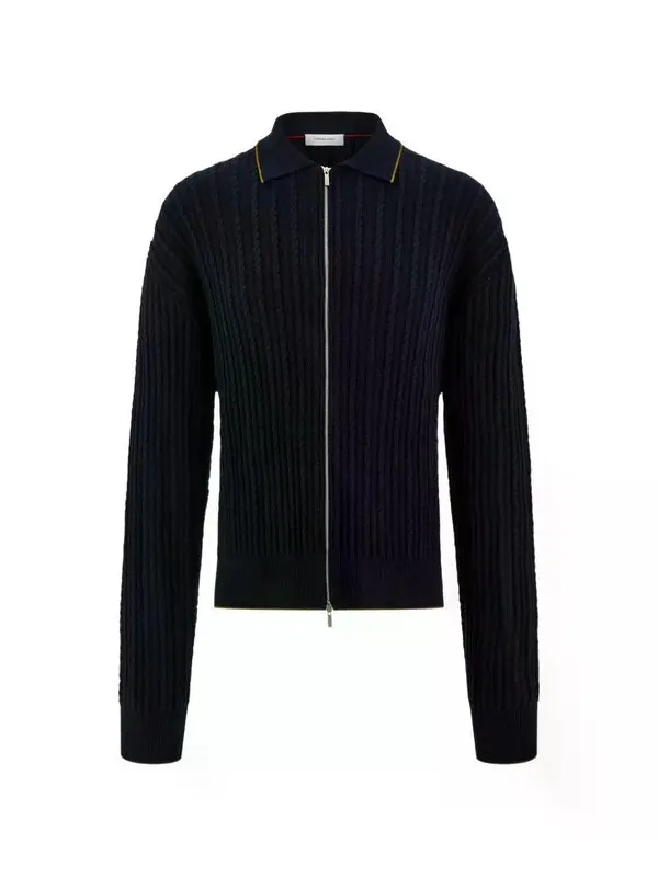 FERRAGAMO Cotton And Silk Blend Cable Knit Zip Cardigan