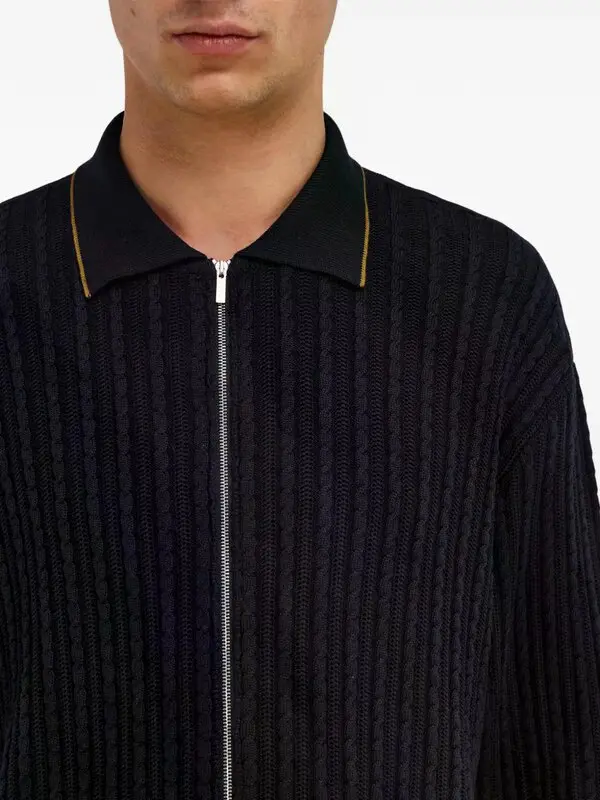 FERRAGAMO Cotton And Silk Blend Cable Knit Zip Cardigan