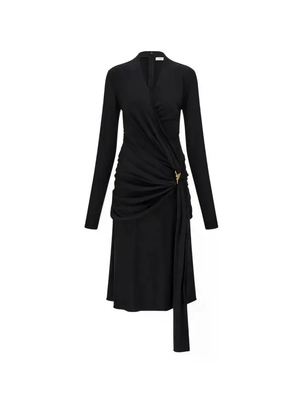 FERRAGAMO Viscose Jersey Dress With Gathered Waist - Black