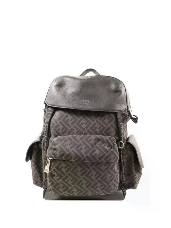 Fendi Ff Logo Canvas Leather Backpack