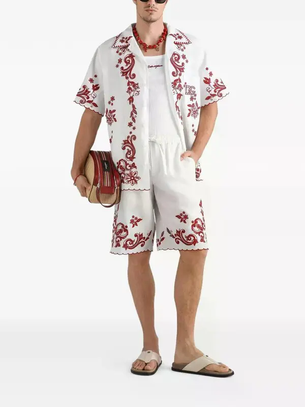 Dolce & Gabbana Embroidered Linen Bermuda Shorts