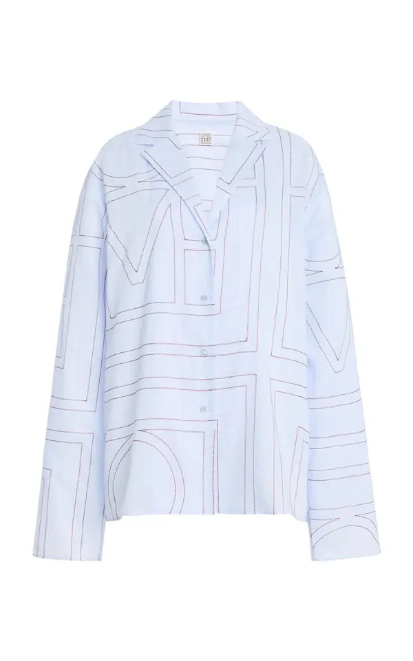 TOTEME Monogrammed Cotton-blend Pajama Top - Blue