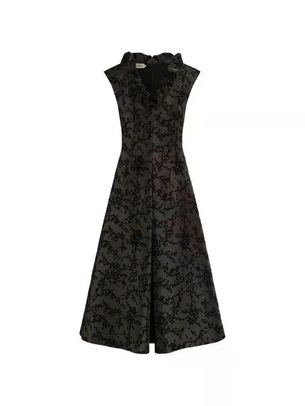 Alberta Ferretti Ruffled Floral Midi Dress - Grey