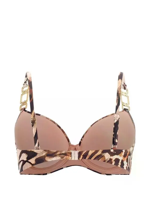 Guess Leopard-print Crystal-embellished Bikini Top - Brown