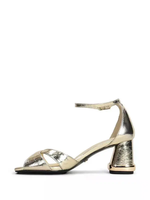 GOLD & ROUGE Metallic Crossover Strap Block Heel Sandals - Gold