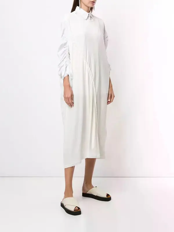 Y’s Gathered Sleeve Midi Shirt Dress