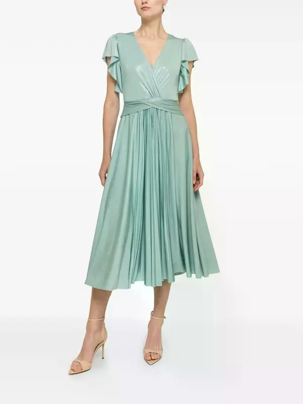 NISSA Glossy Effect Ruffled Midi Dress