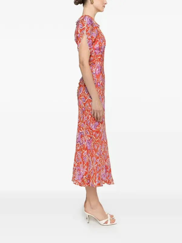 NISSA Floral-print Peter Pan Collar Midi Dress - Red
