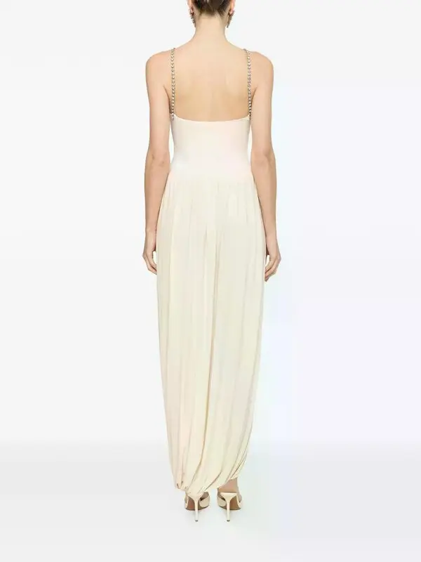 NISSA Crystal Embellished Draped Maxi Dress
