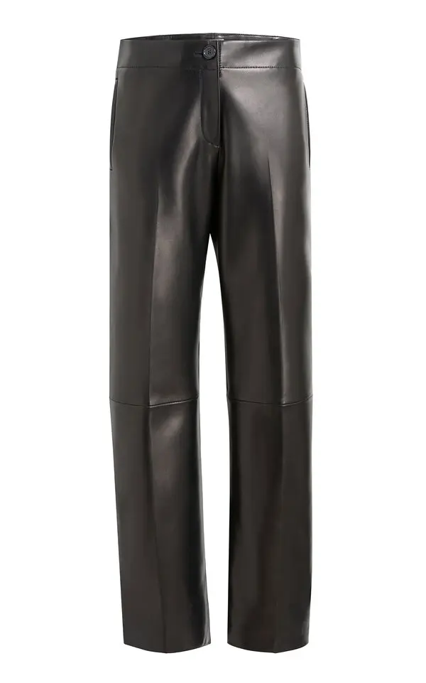 Khaite Mita Plonge Leather Straight-leg Trousers - Black