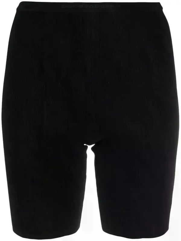 Rabanne Logo Waistband Skinny Track Shorts - Black