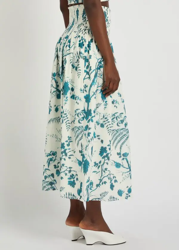 Erdem Floral-print Cotton And Linen-blend Midi Skirt - Blue